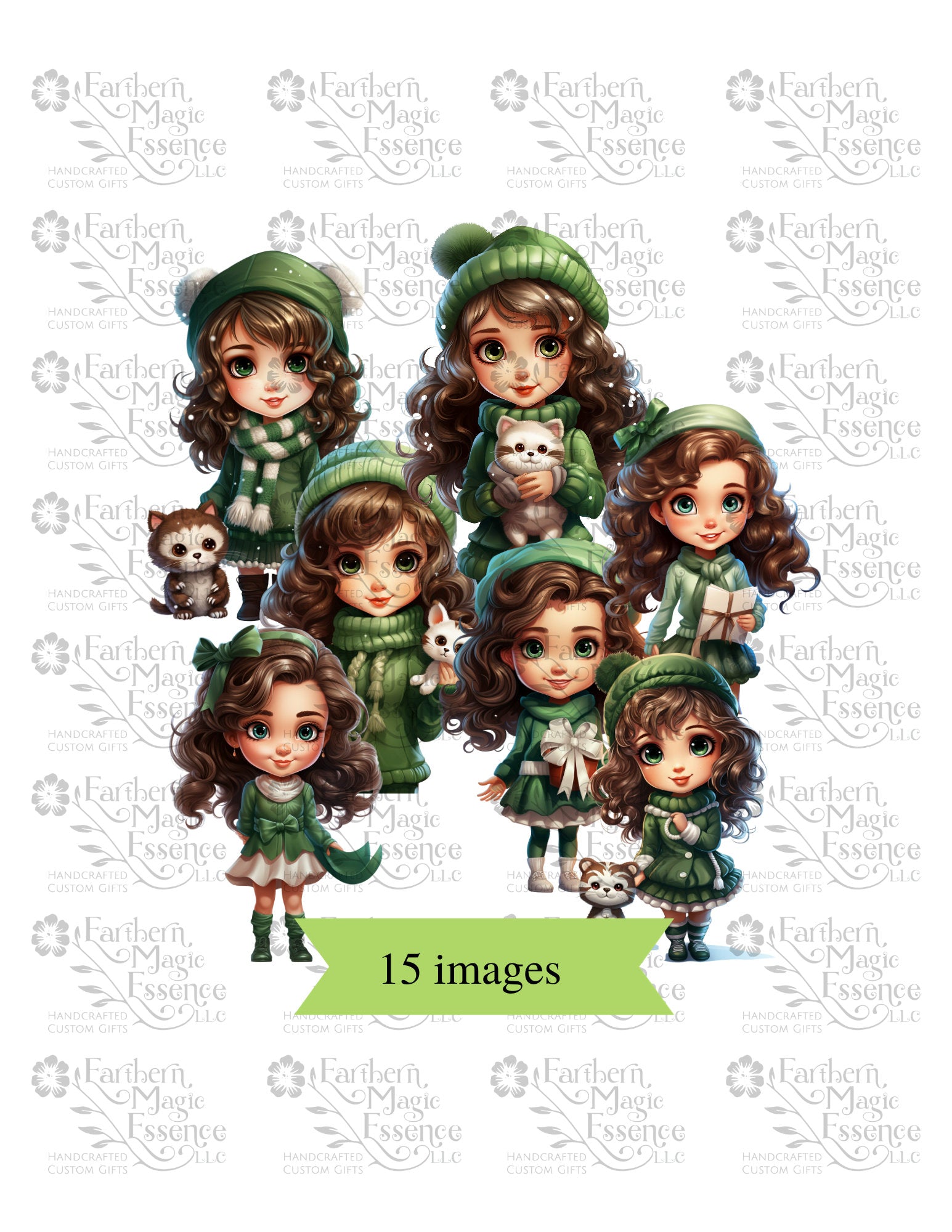 Brown Haired Christmas Cuties Clipart PNG – earthernmagicessence
